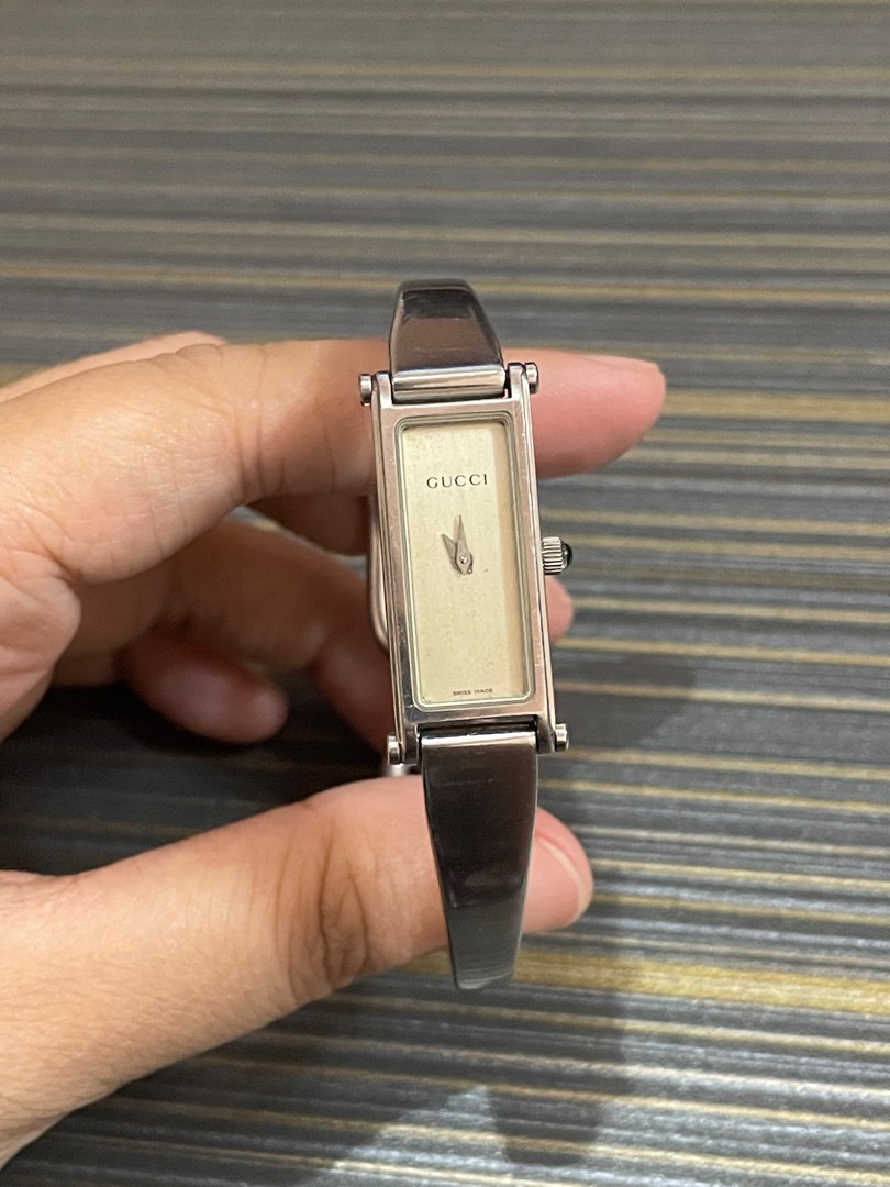 Auth Gucci White Dial Rectangle Watch, Luxury, Watches on Carousell