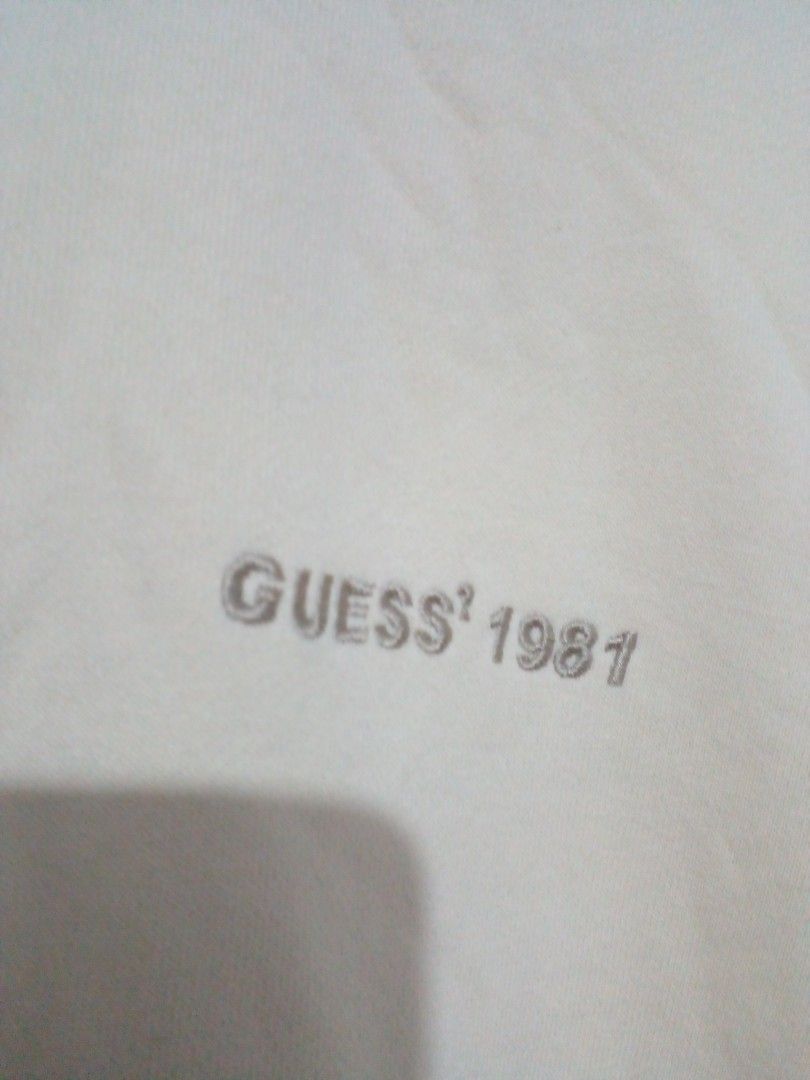 Guess 1981 LA embroidery script logo milky color, Men's Fashion, Coats ...
