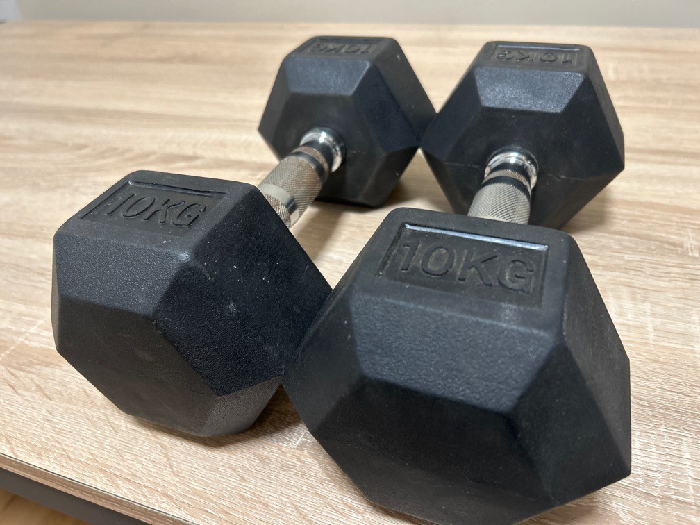 Gym grade 10kg dumbbells, Sports Equipment, Exercise & Fitness, Weights ...