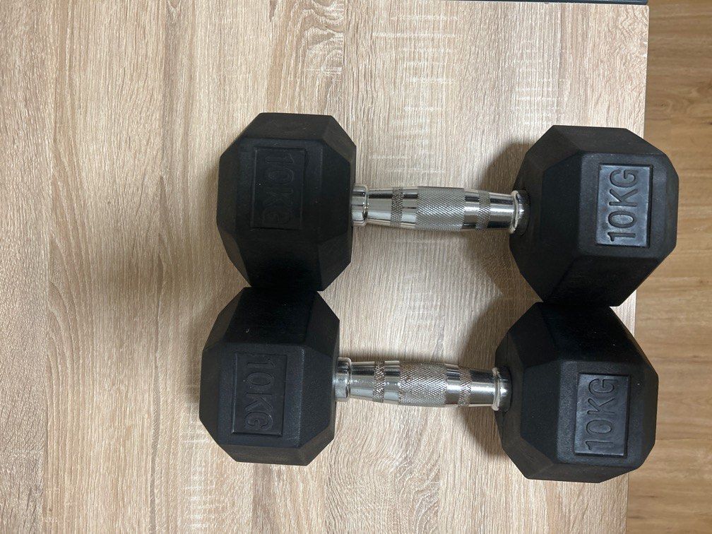 Gym grade 10kg dumbbells, Sports Equipment, Exercise & Fitness, Weights ...