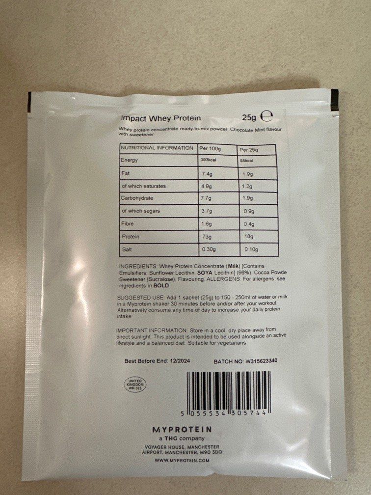 Impact Whey Protein Sample Pack (Chocolate Mint Flavour), Health ...
