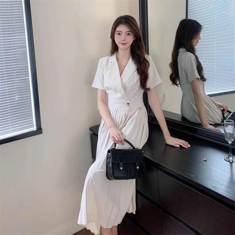 maxi dress korea gaun panjang tempramen wanita dress, Fesyen Wanita ...