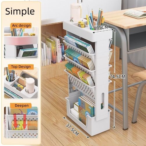 Movable Bookshelf Book Storage Shelf Side Table with wheels Student ...