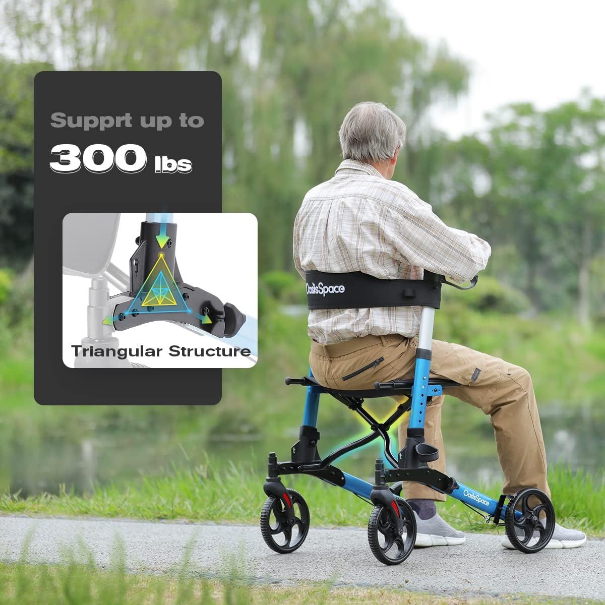 OasisSpace Ultra Folding Rollator Walker with Wide Seat 8 inches ...