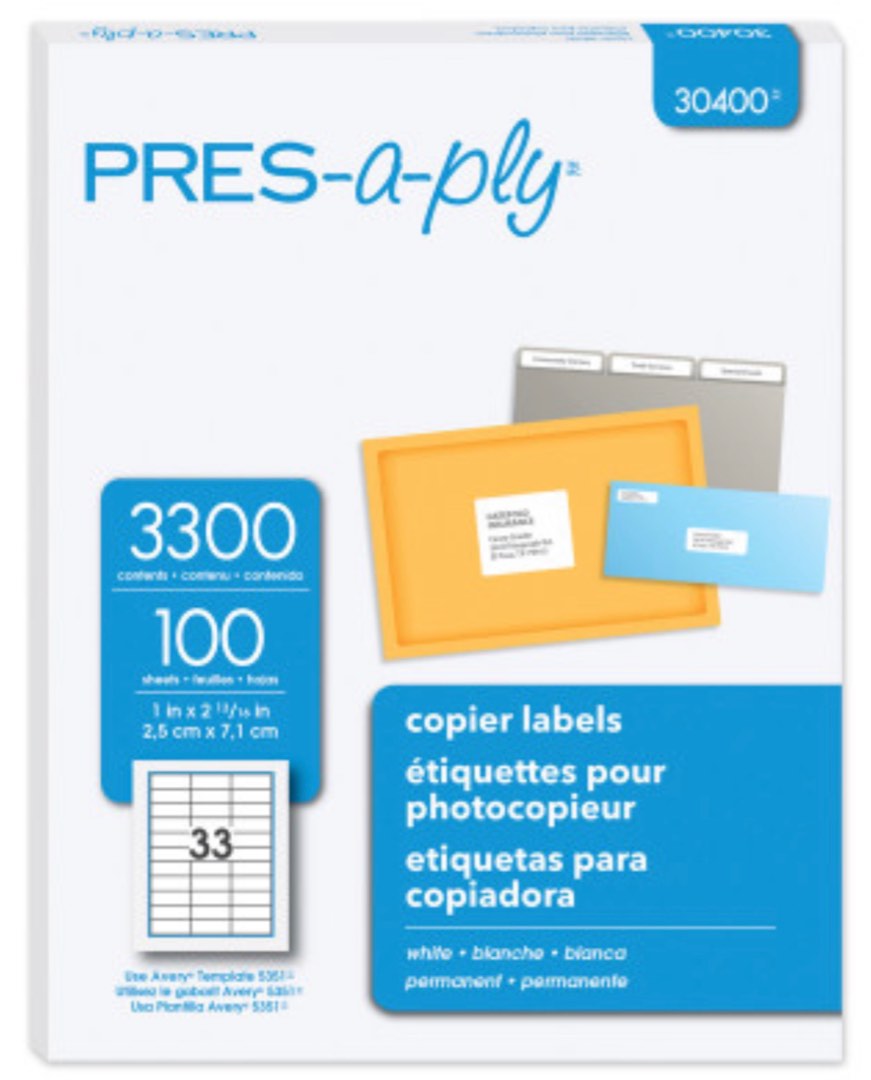 PRES-a-ply White sticker 3300 Labels White, 33/Sheet 100 Sheets/Box on ...