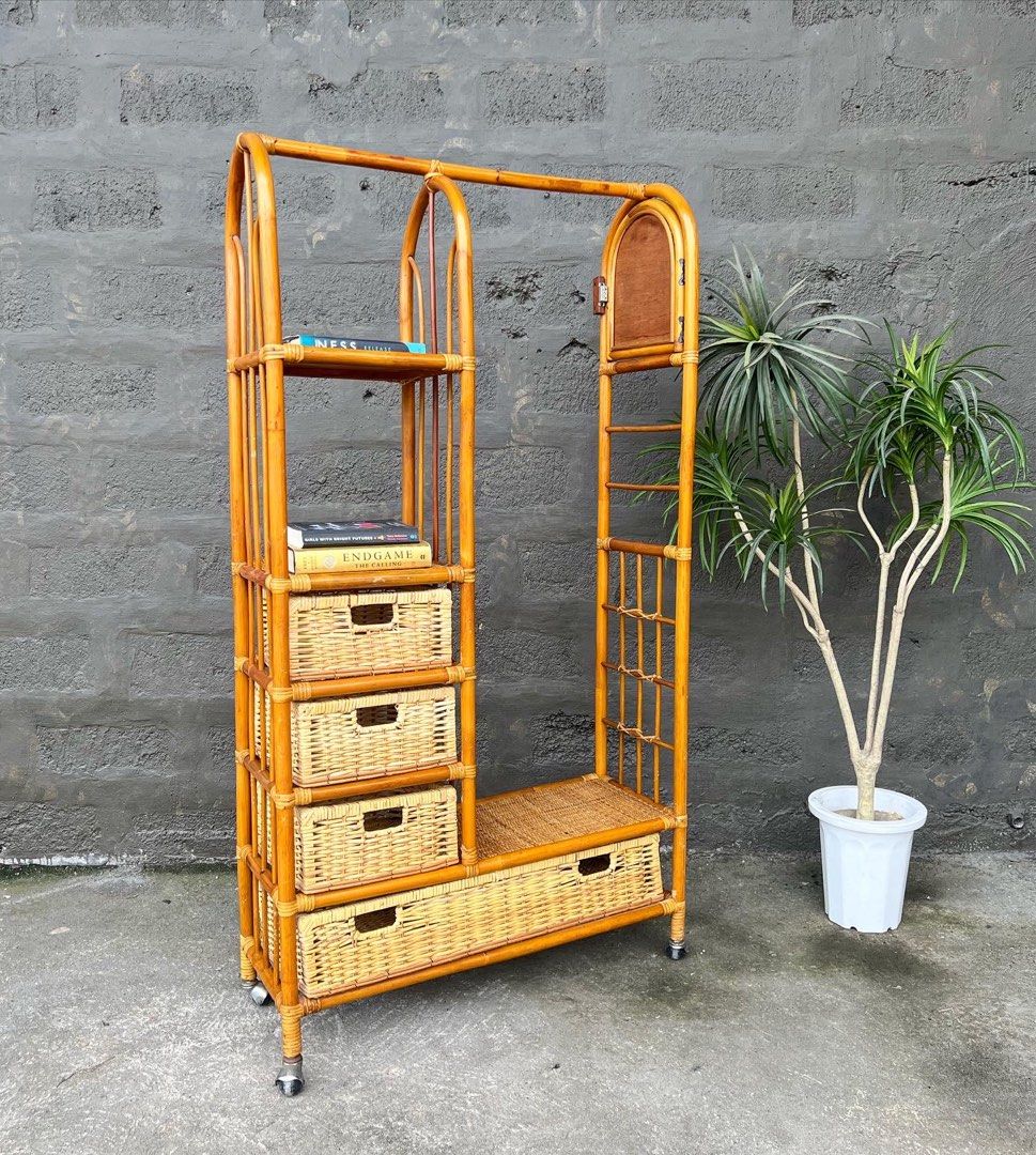 Rattan clothing rack L 42 inches W 12 H 60 on Carousell