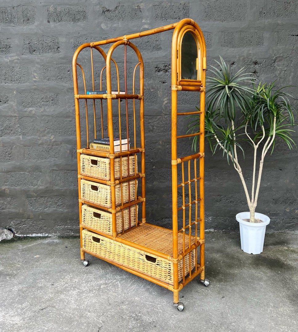 Rattan clothing rack L 42 inches W 12 H 60 on Carousell