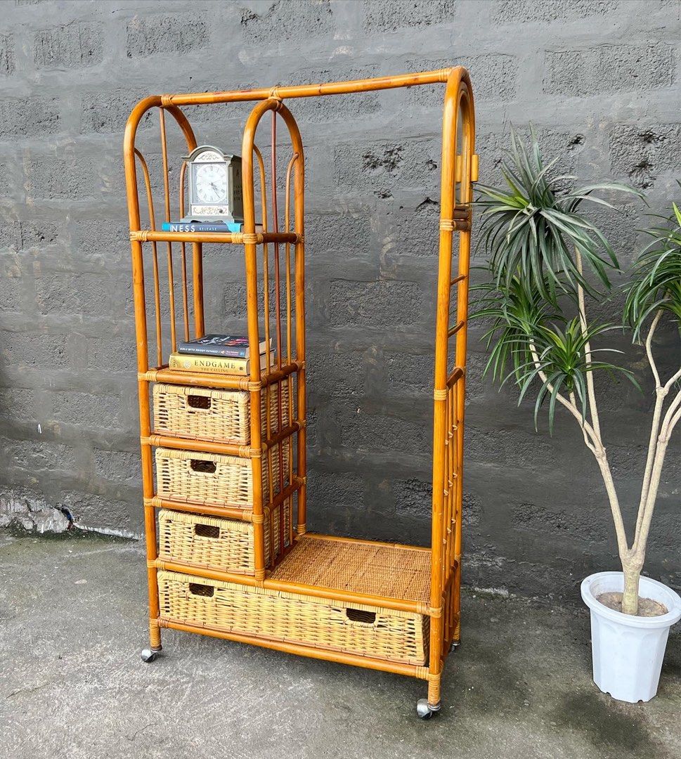 Rattan clothing rack L 42 inches W 12 H 60 on Carousell
