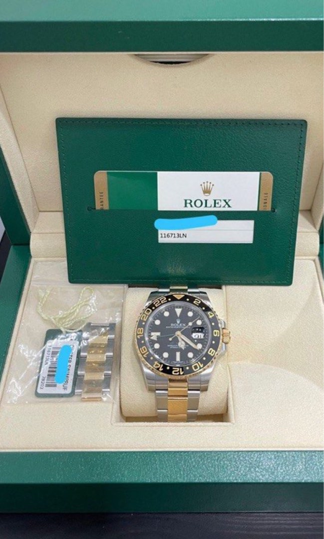 Rolex gmt 2 half gold black dial, Luxury, Watches on Carousell