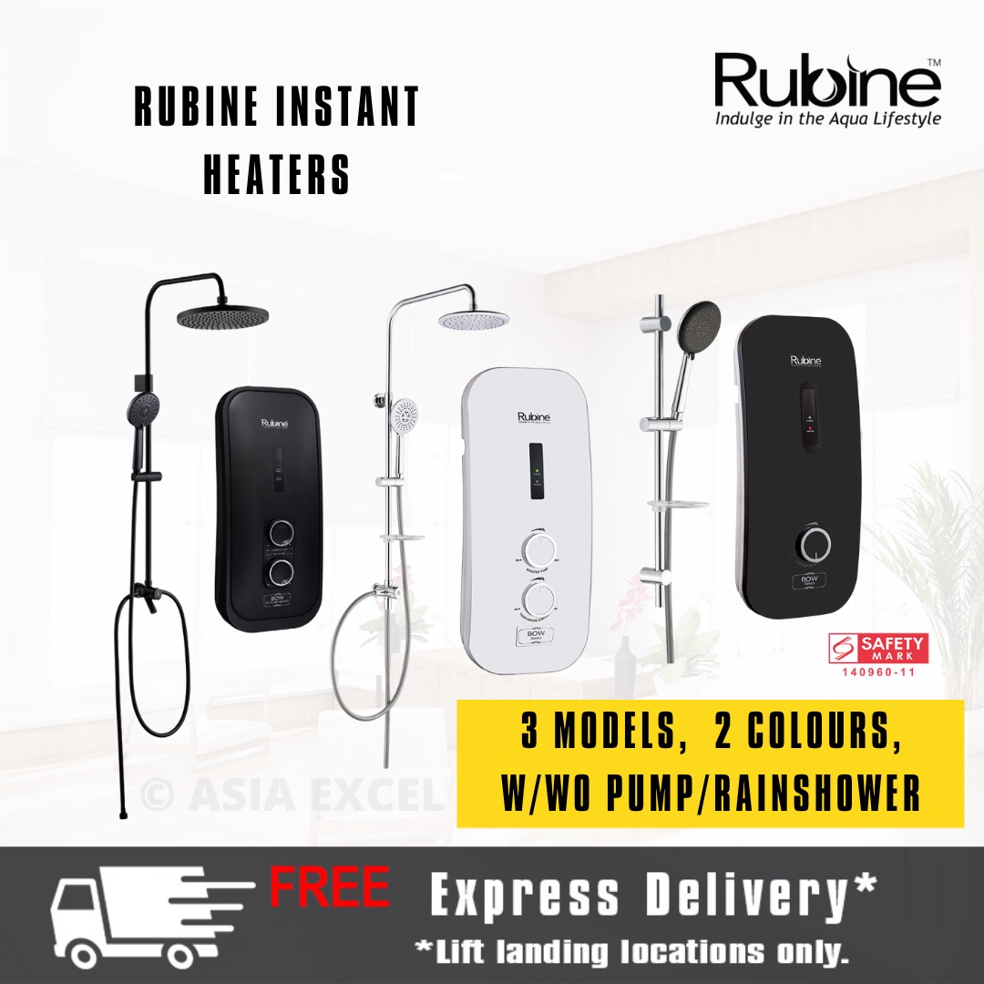 RUBINE BLACK/WHITE INSTANT WATER HEATER W/WO RAINSHOWER / AC / DC PUMP ...