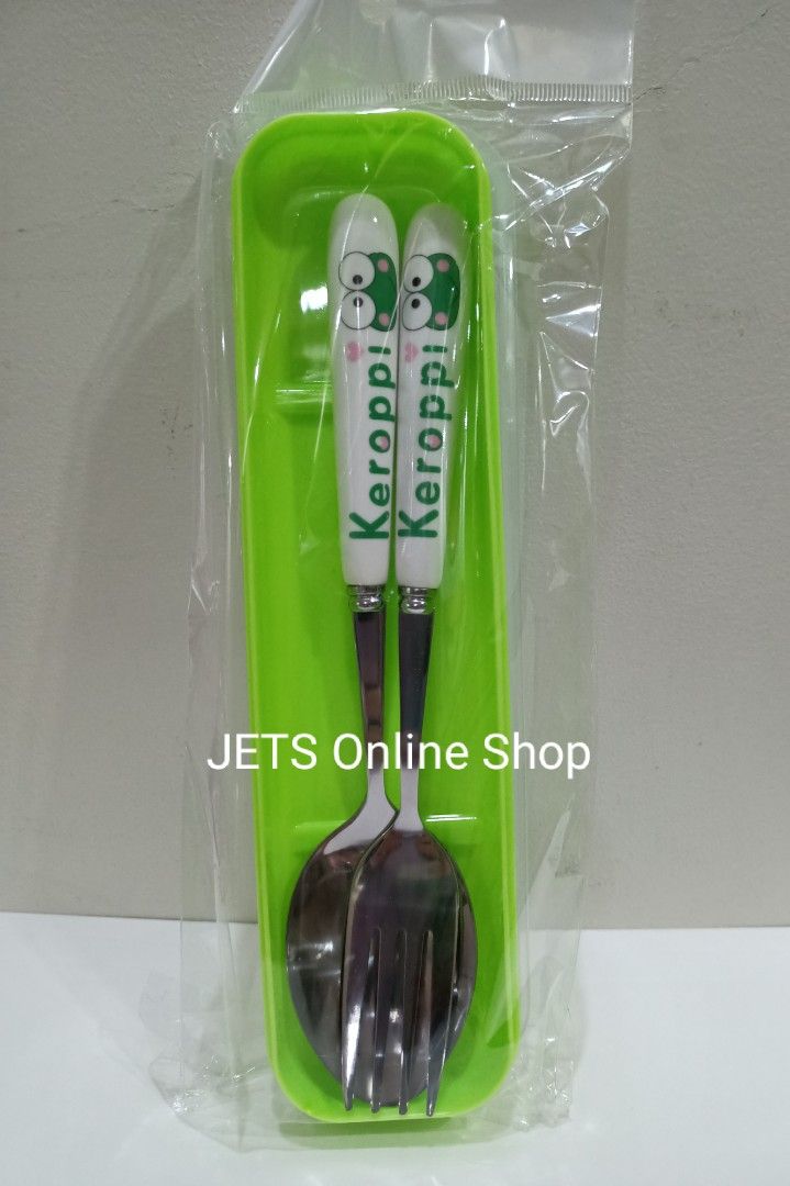 Sanrio Characters Spoon and Fork Set with Case Kerokerokeroppi ...