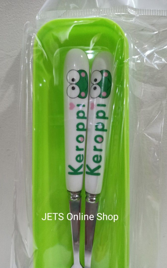 Sanrio Characters Spoon and Fork Set with Case Kerokerokeroppi ...