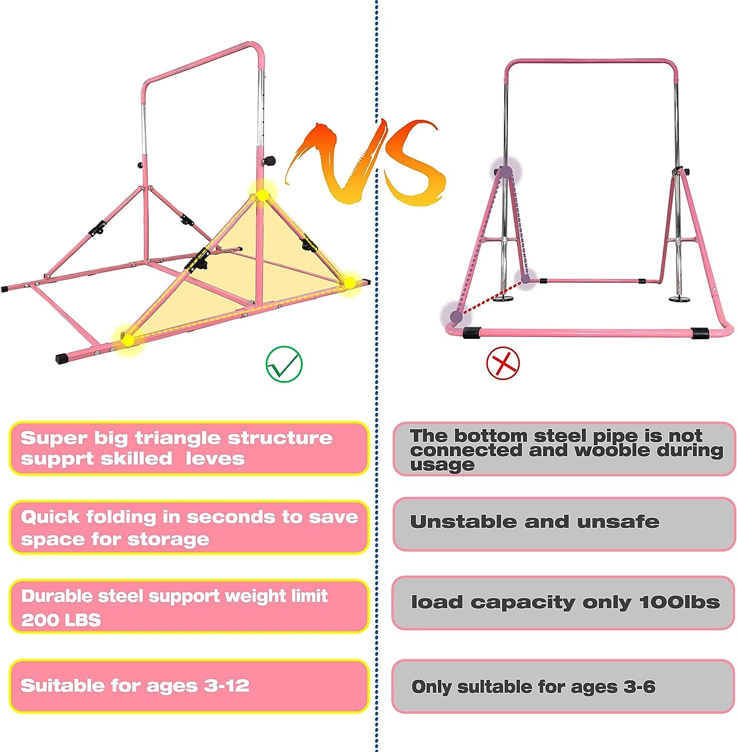 Seliyoo Folding Gymnastics bar kip for Kids,Adjustable Horizontal bar ...