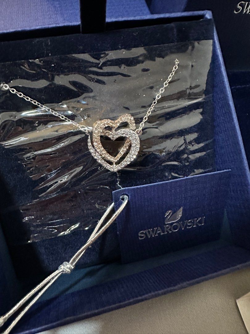 swarovski double heart crystal necklace in Rose gold and silver HW ...