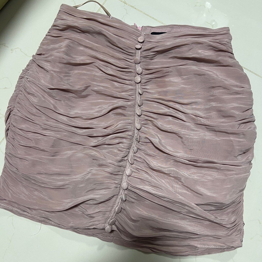 The Style Soiree TSS Button Down Scrunched Skirt in Pink, Women's ...