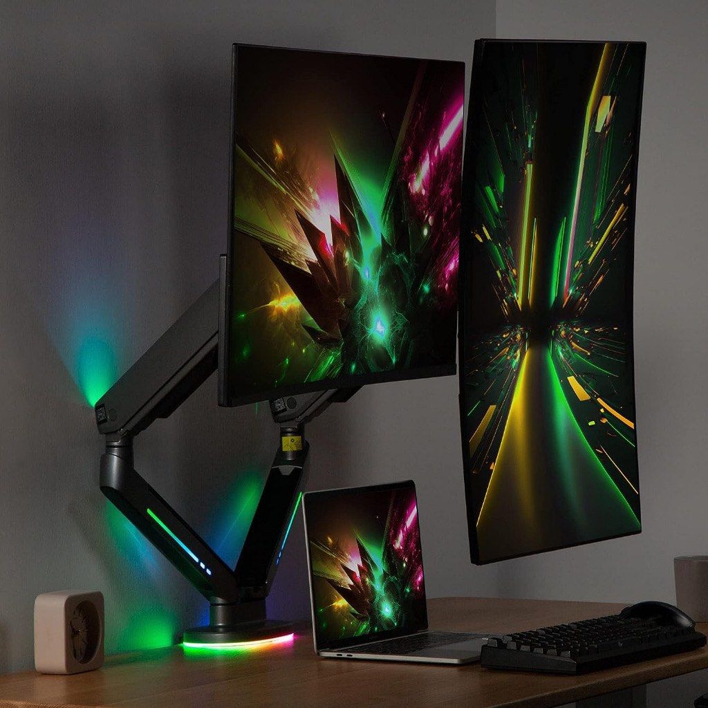 ULTi AURA RGB Dual Monitor Arm - Compatible with most 34 inch Monitors ...