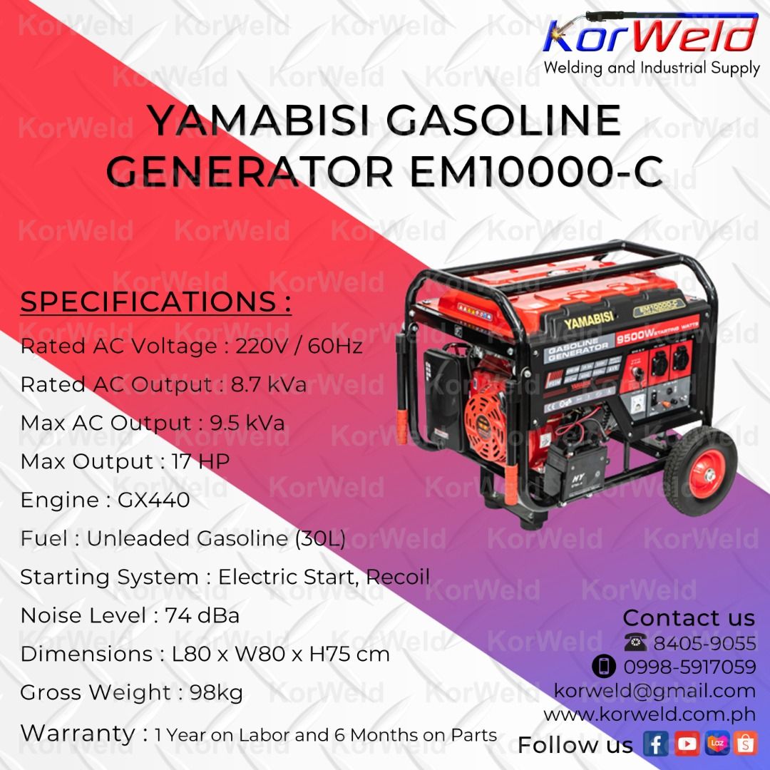 Yamabisi Gasoline Generator EM10000-C, Commercial & Industrial ...