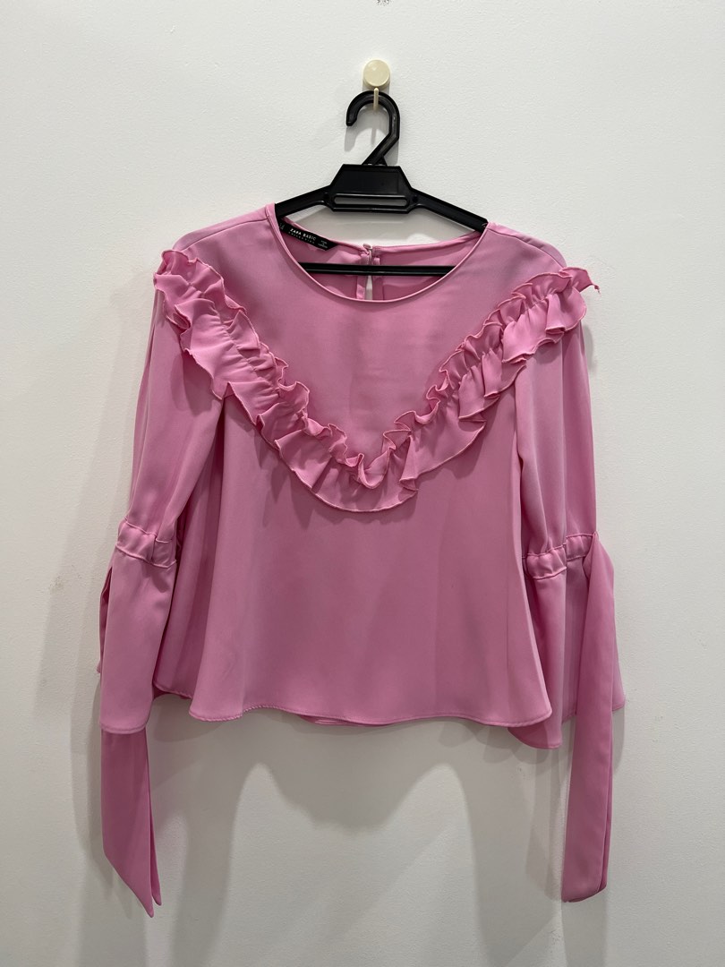 Authentic ZARA Gorgeous Pink Ruffled Top, Women's Fashion, Tops ...