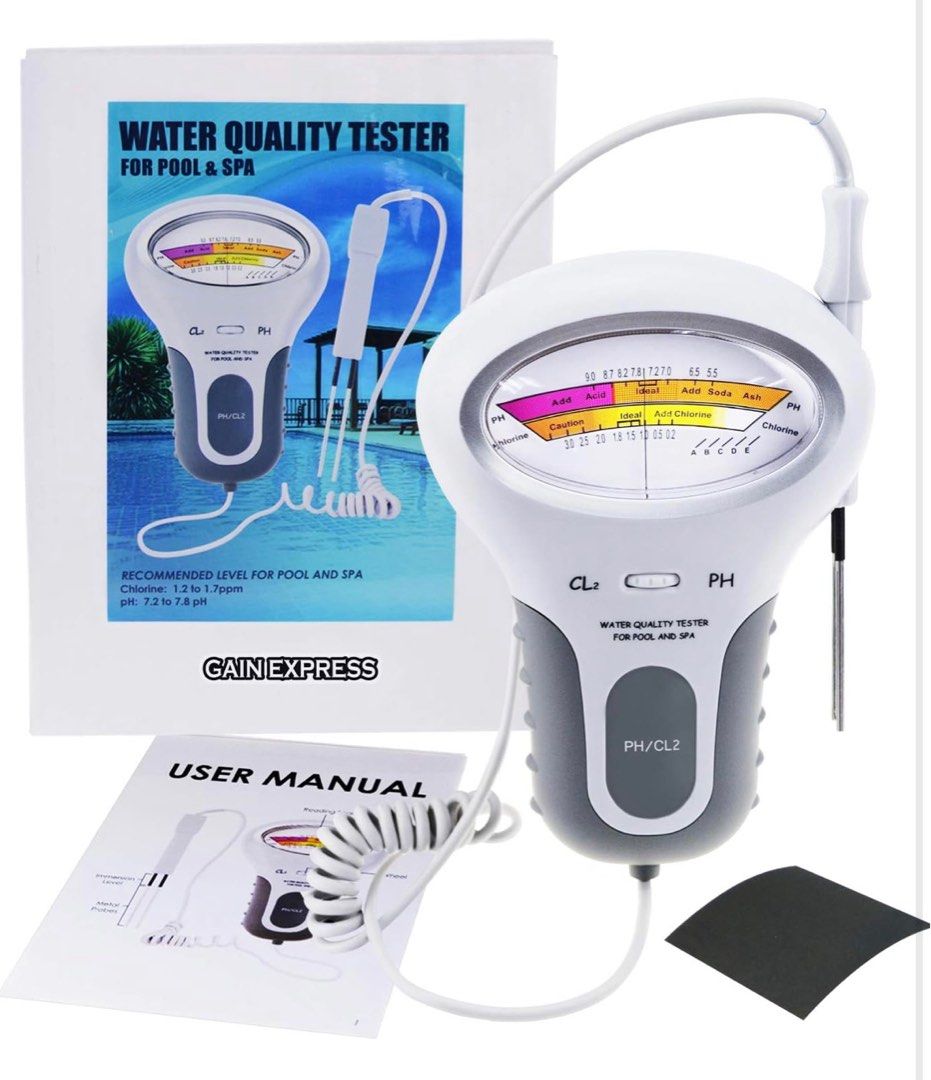 2-in-1 Chlorine&PH Meter Swimming Pool Tester, Handheld CL2 Level Meter ...