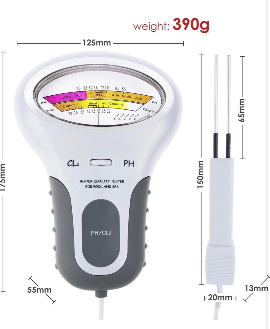 2-in-1 Chlorine&PH Meter Swimming Pool Tester, Handheld CL2 Level Meter ...