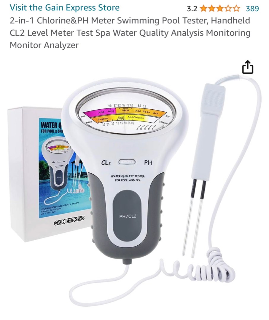 2-in-1 Chlorine&PH Meter Swimming Pool Tester, Handheld CL2 Level Meter ...