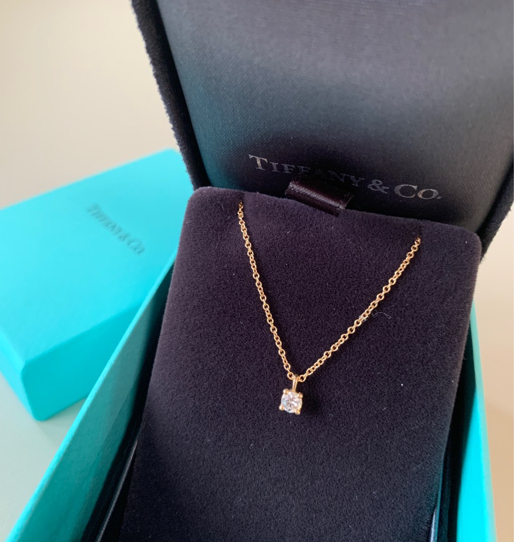 Authentic Tiffany Solitaire Diamond Pendant 18K Rose Gold, Luxury ...
