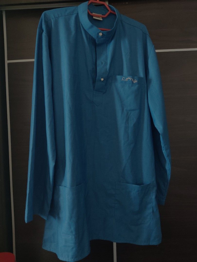 Baju Melayu Biru, Men's Fashion, Muslim Wear, Baju Melayu on Carousell
