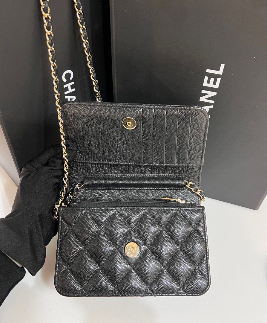 Chanel 21P Mini Wallet On Chain (WOC) Black Cavair GHW, Luxury, Bags ...
