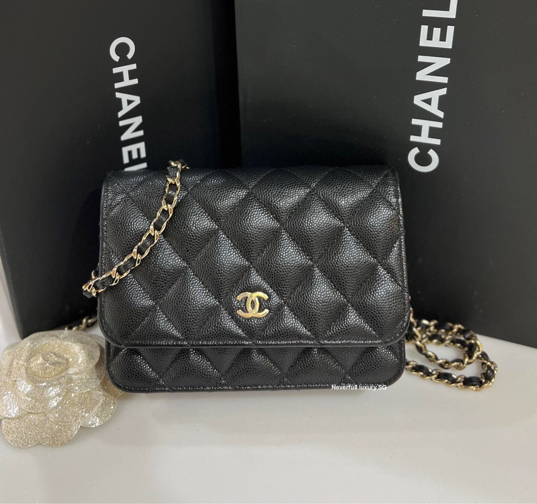 Chanel 21P Mini Wallet On Chain (WOC) Black Cavair GHW, Luxury, Bags ...