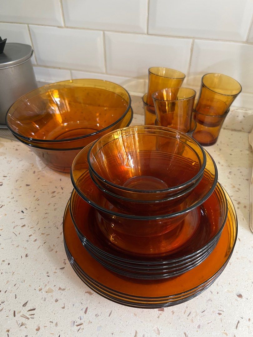Dining Diningware Set Plates Bowls Glasses Vintage Brown, Furniture ...