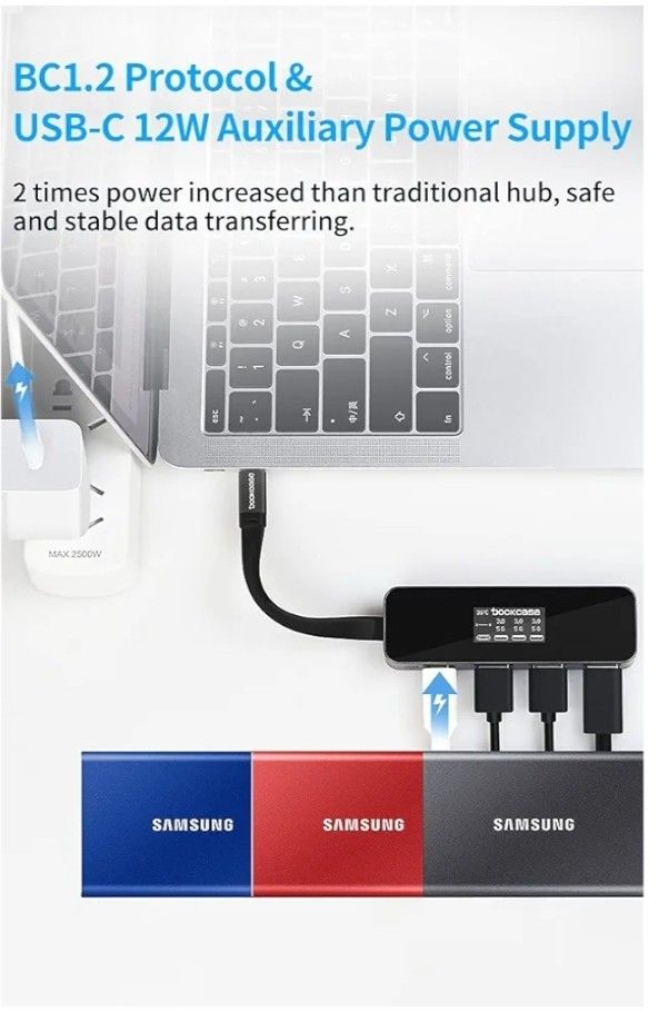 DockCase Visual USB C to USB A 3.0 Hub (4 in 1 with HD Display Screen) with 1 USB C 3.1&3 USB 3. ...