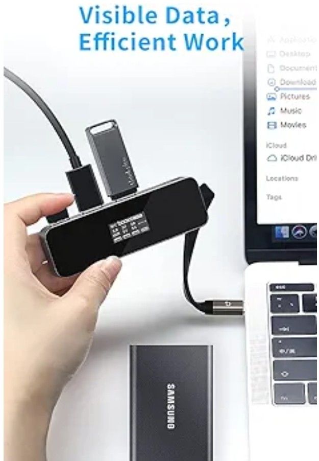 DockCase Visual USB C to USB A 3.0 Hub (4 in 1 with HD Display Screen) with 1 USB C 3.1&3 USB 3. ...