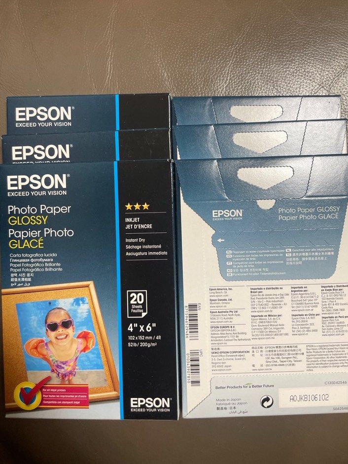 Epson photo paper glossy 20 sheets 4” x 6” 4R 超值光澤相紙, 電腦＆科技, 打印機及影印機 ...