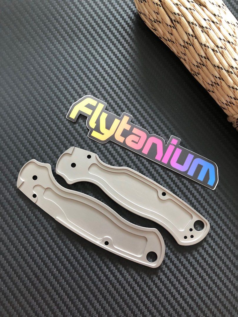 Flytanium Bead Blasted Titanium Lotus Scales for Spyderco Paramilitary 2, 傢俬＆家居, 廚具和餐具, 刀和砧板 ...
