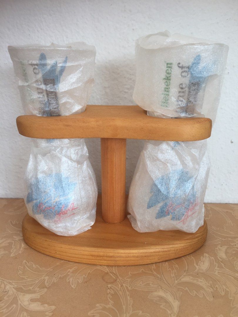 Heineken Mini Twin Yard Glass With Wooden Stand (NEW), Hobbies & Toys ...