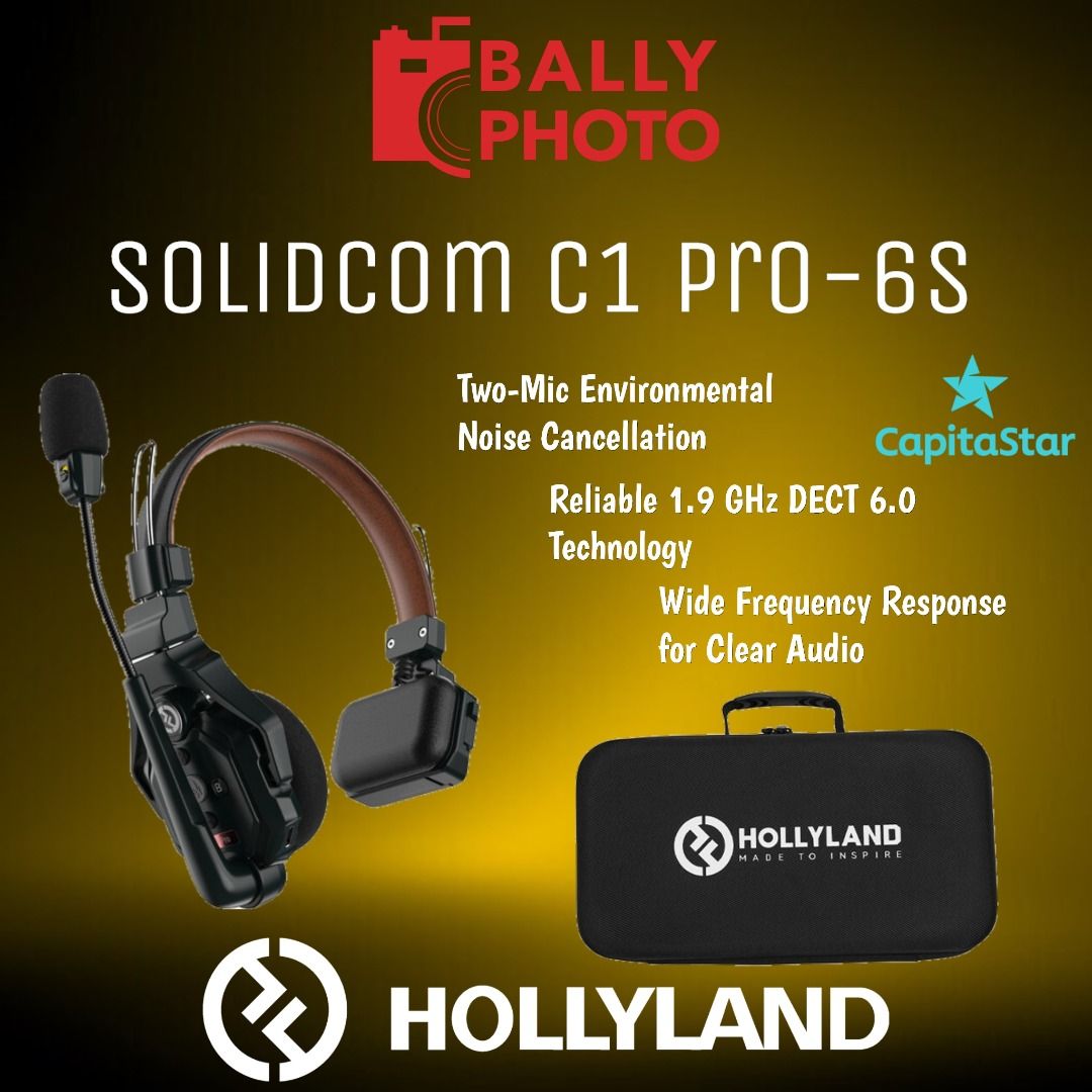 Hollyland Solidcom C1 Pro-6S Full-Duplex ENC Wireless Intercom System with 6 Headsets Kit ...