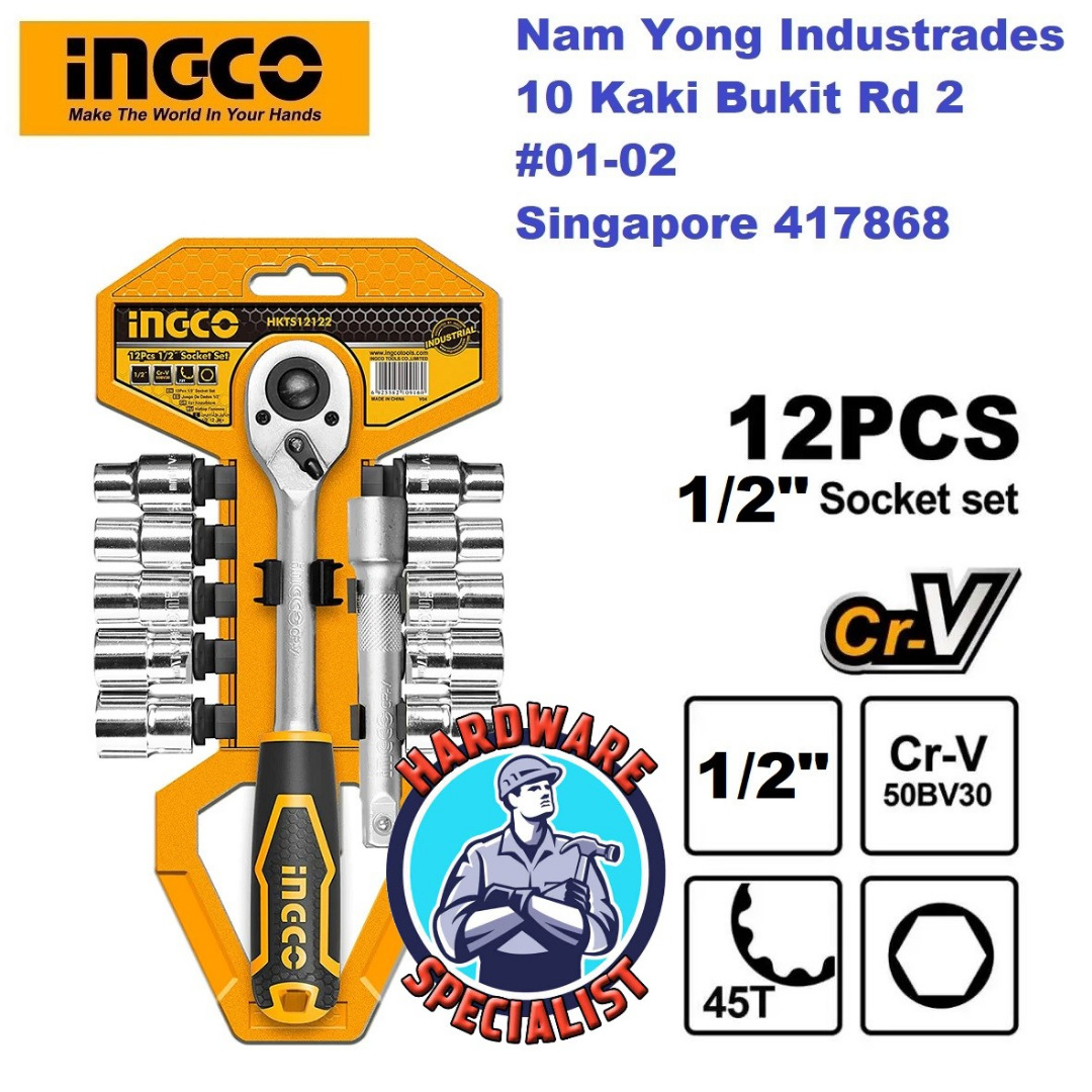 Ingco HKTS12122 12 Pieces 1/2" Sq Square Quick Release Ratchet Socket ...