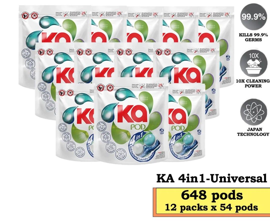 KA 4in1 Laundry Capsules Refill 54 Pods * 12 Packs (648 Pods) Universal ...