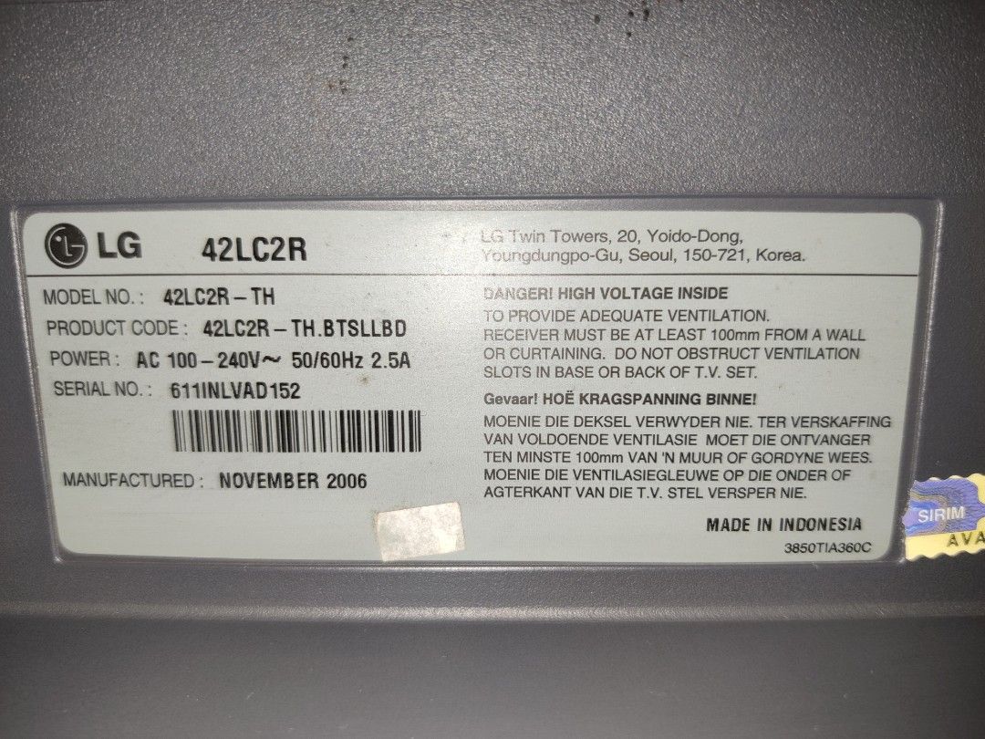 LG 42 Inch LCD TV (42LC2R-TH), TV & Home Appliances, TV & Entertainment, TV on Carousell