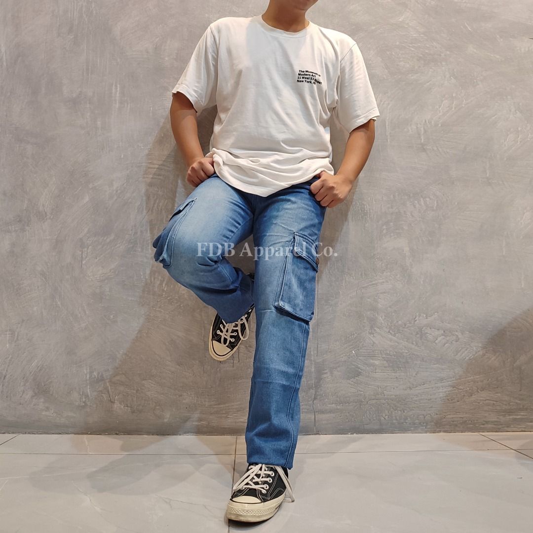 Mens Korean Fashion Streetwear Aesthetic Washed Denim Blue Maong ...