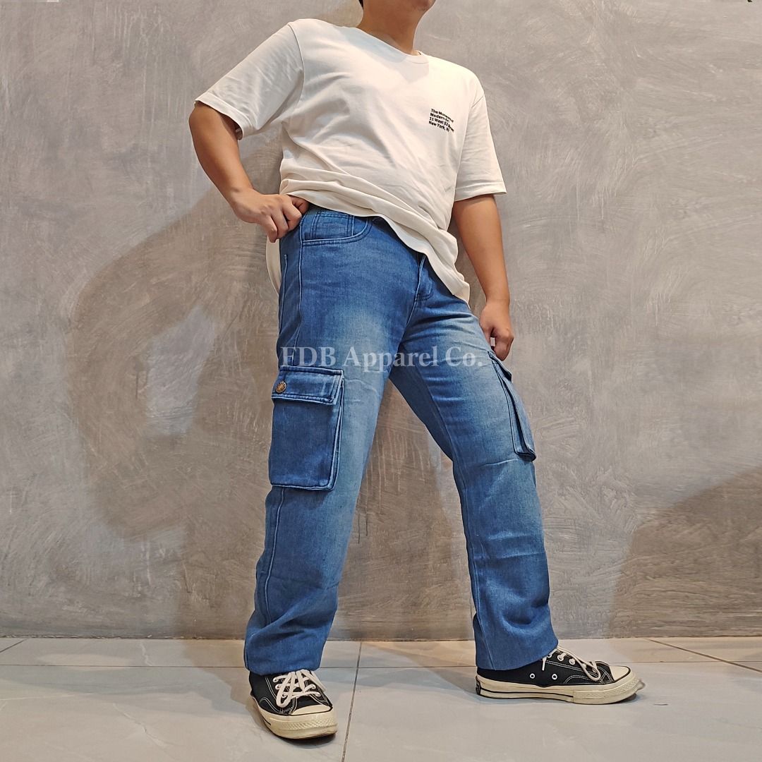 Mens Korean Fashion Streetwear Aesthetic Washed Denim Blue Maong ...