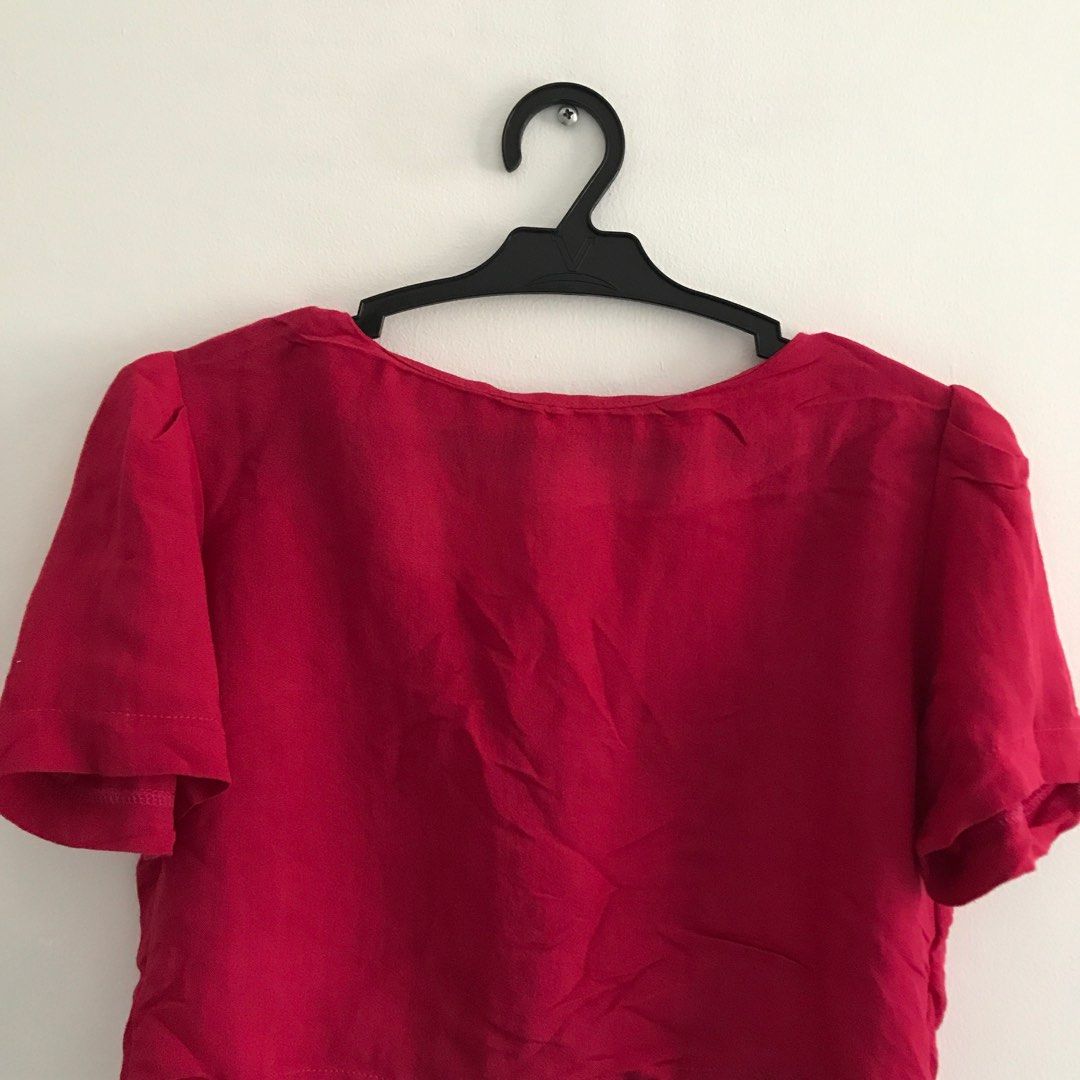 Modern Filipiniana Cropped Puff sleeves blouse cherry red crop top ...