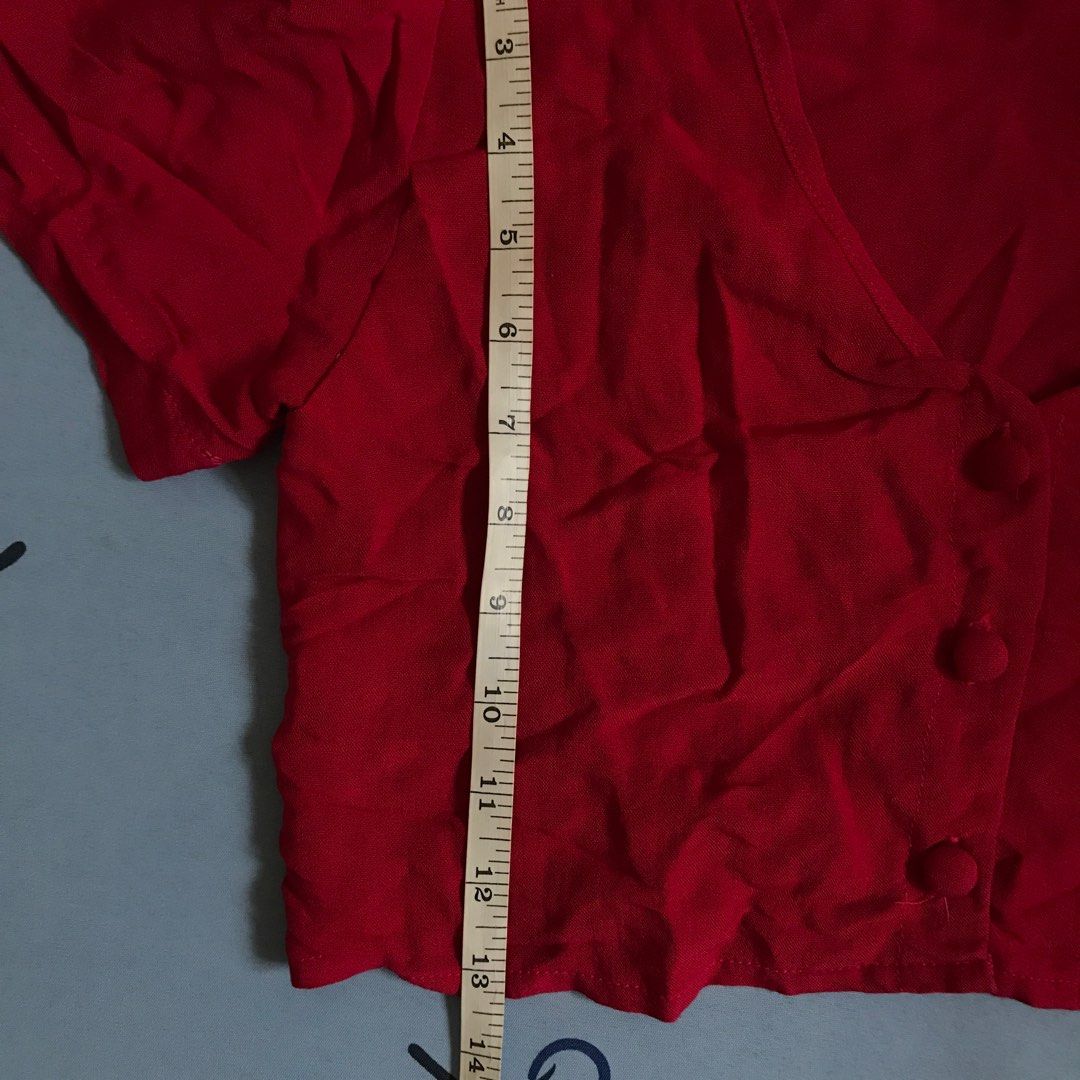 Modern Filipiniana Cropped Puff sleeves blouse cherry red crop top ...