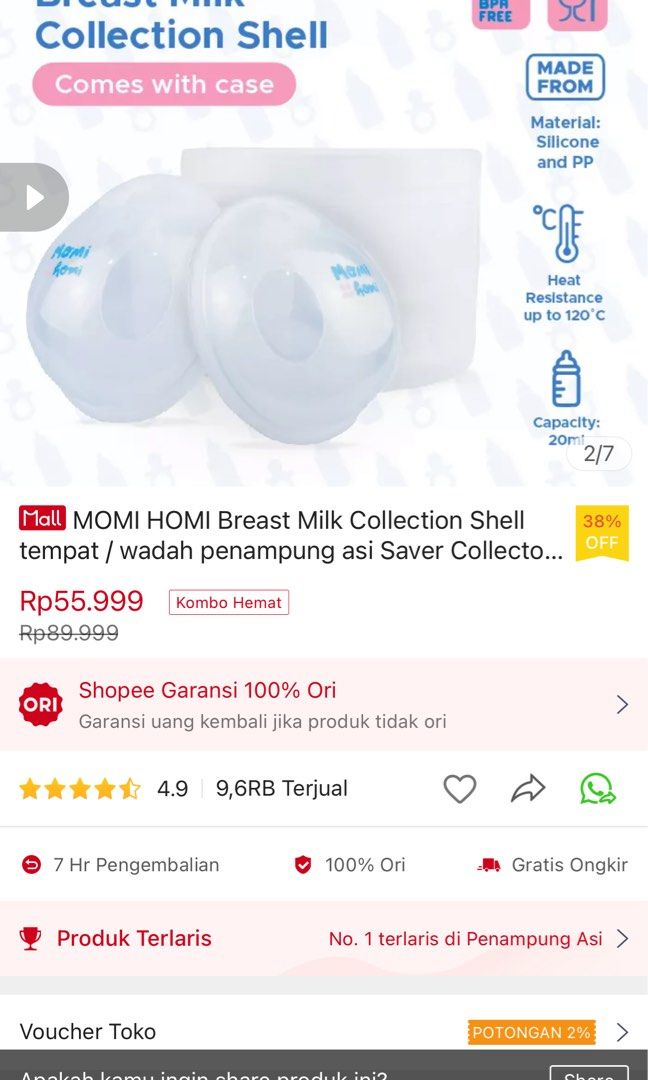 MOMI HOMI Breast Milk Collection Shell tempat / wadah penampung asi ...