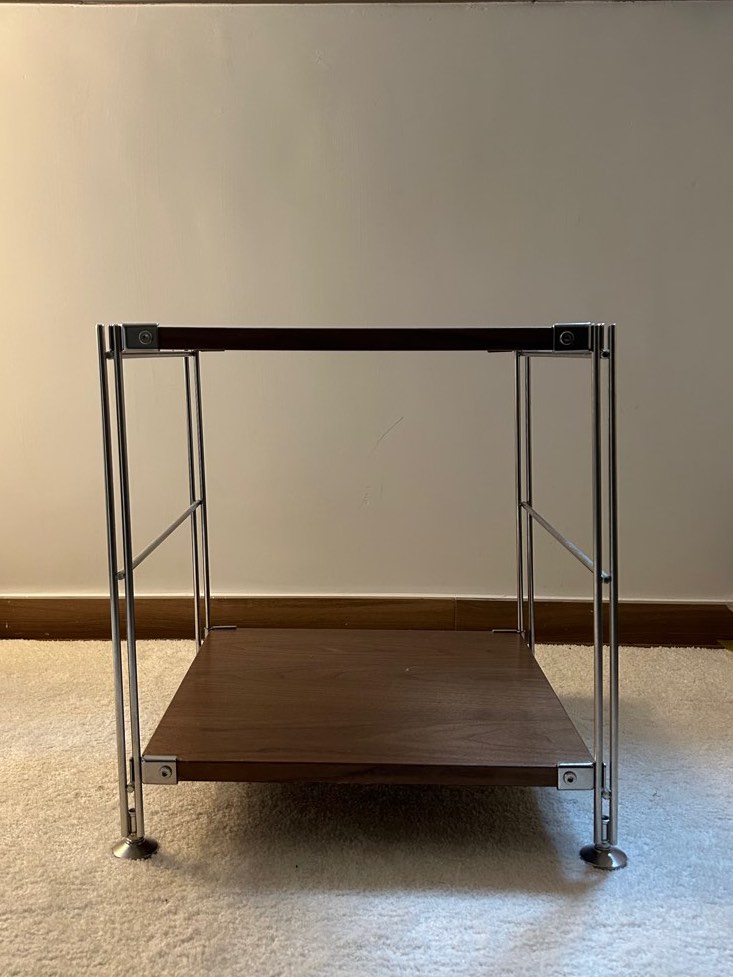 Muji wood and steel bedside table / storage shelf, 傢俬＆家居, 傢俬, 桌子 ...