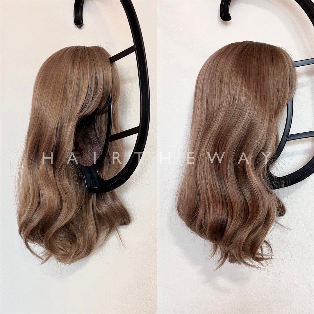 NINA | Champagne Ash Brown Hair Wig Perm Medium Bob Bangs Fringe ...