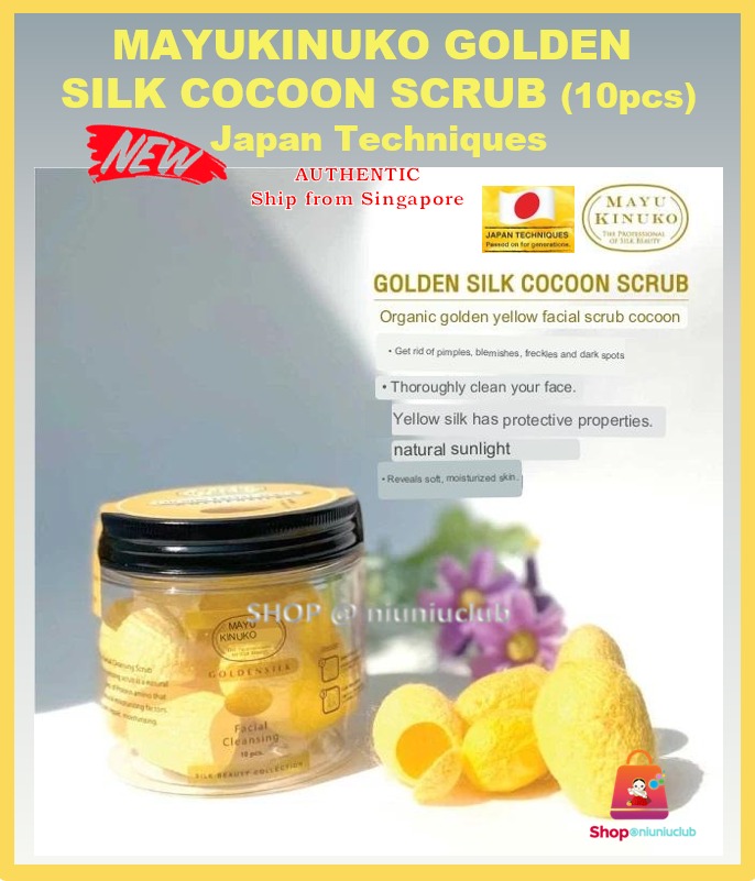 Organic Natural Silk Cocoon Scrub Face Body Mayukinuko Cocoon Facial 10pcs remove dead cell ...