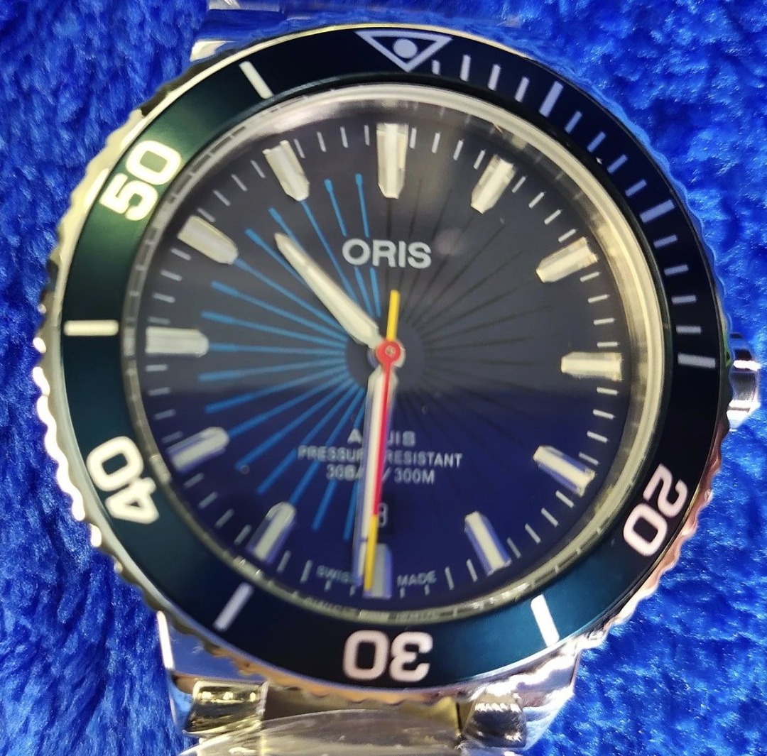 Oris Men's Automatic Wrist Watch 39-51753 41mm Blue Face Black Bezel ...