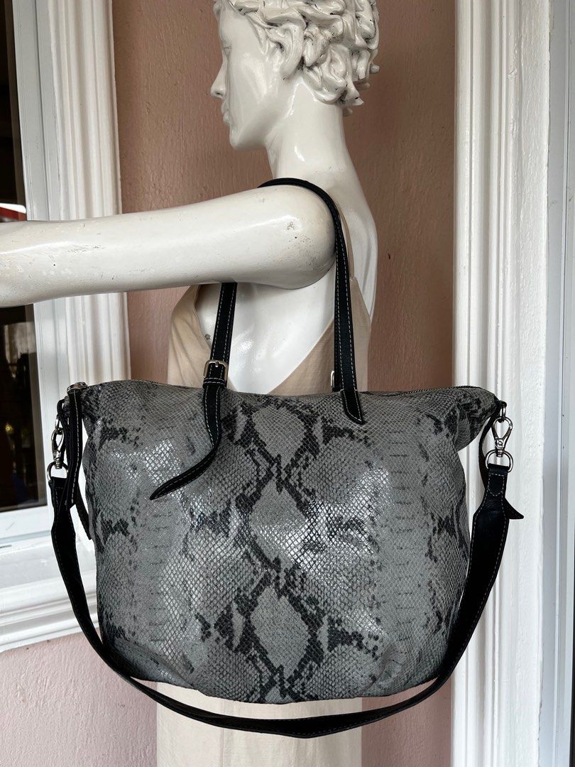 Patrice Breal Snakeskin 2-way Leather Shoulder Bag, Women's Fashion ...