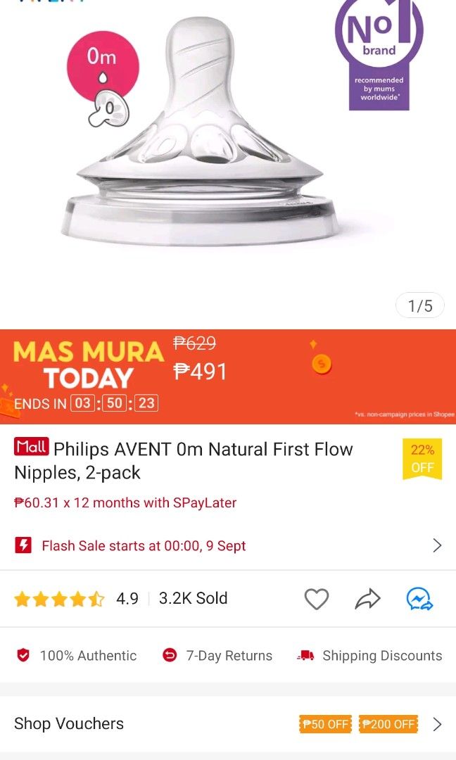 Original Philips Avent Nipples 0M Natural First Flow Brand New, Babies ...